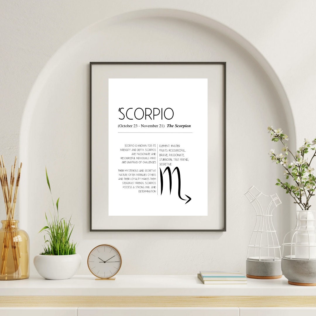 Scorpio Definition Typography Poster Zodiac Sign Wall Art Astrology ...