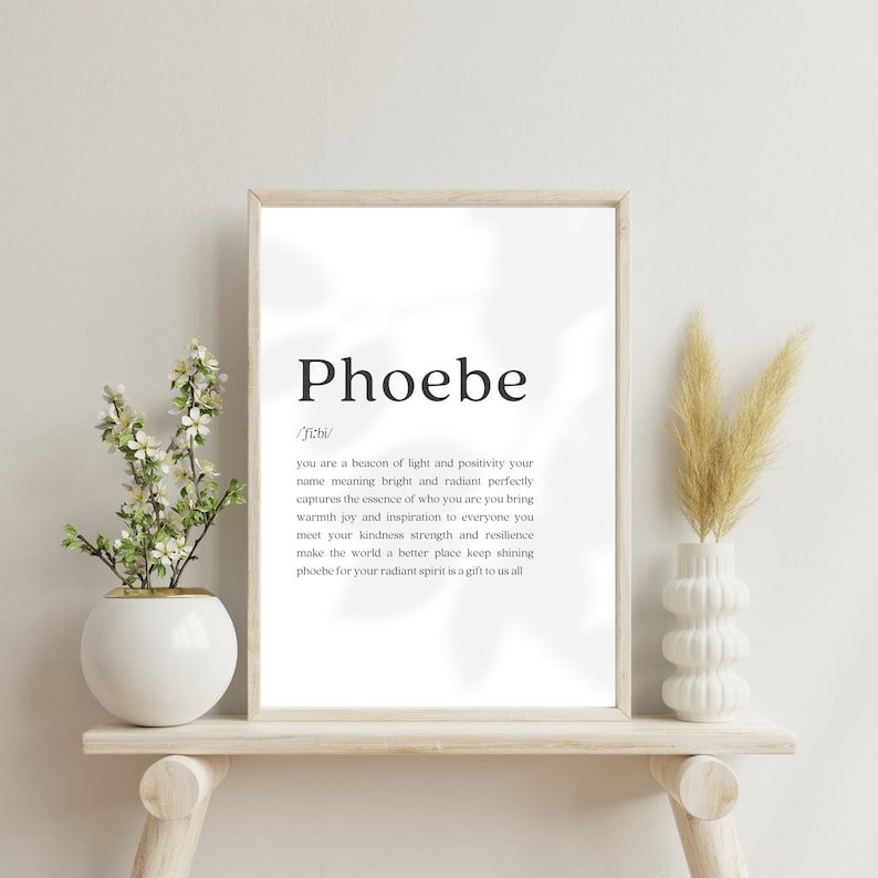 Phoebe Name Definition Poster Personalized Name Art Print Nursery Wall ...