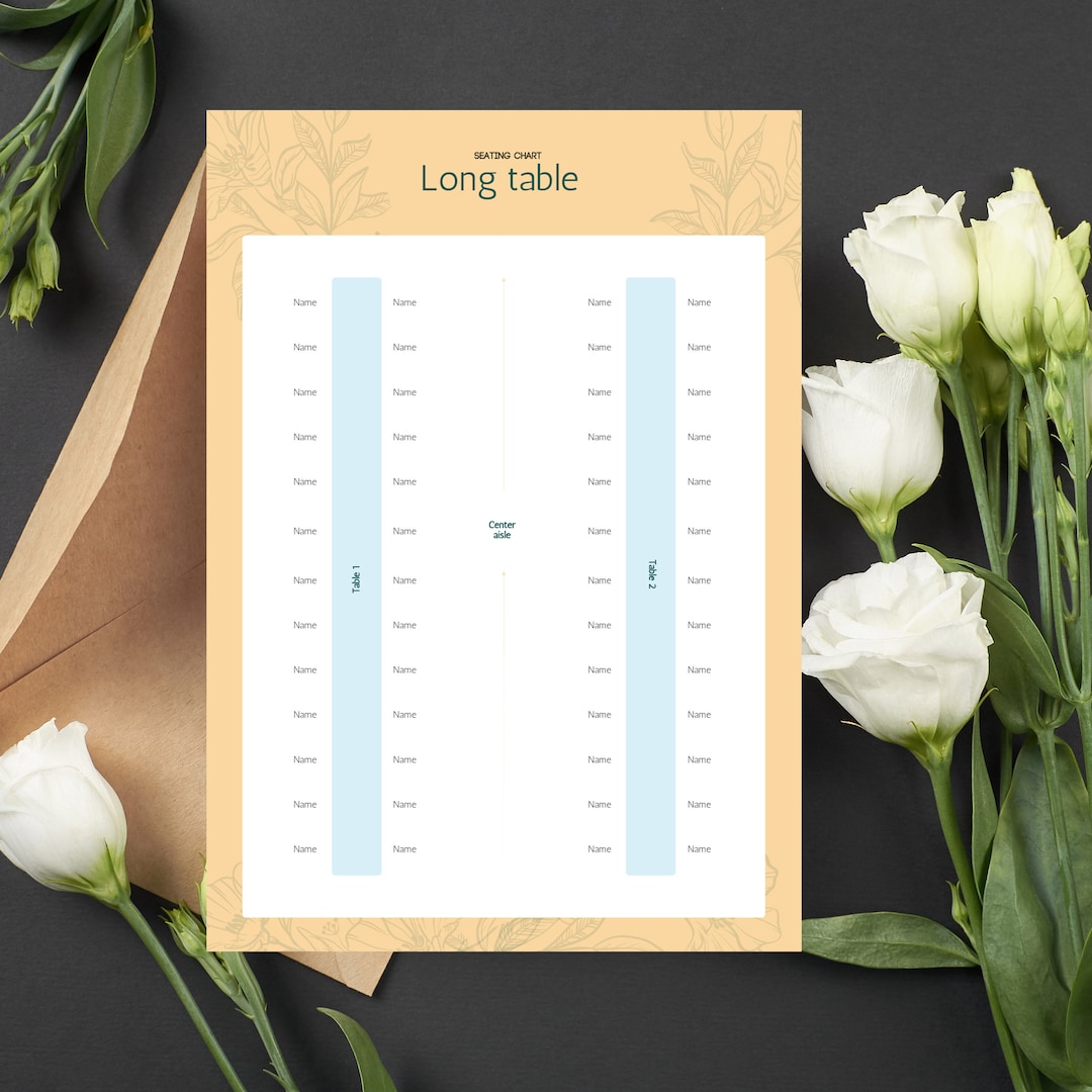 Long Table Seating Chart Template Editable Wedding Seating Plan Modern ...