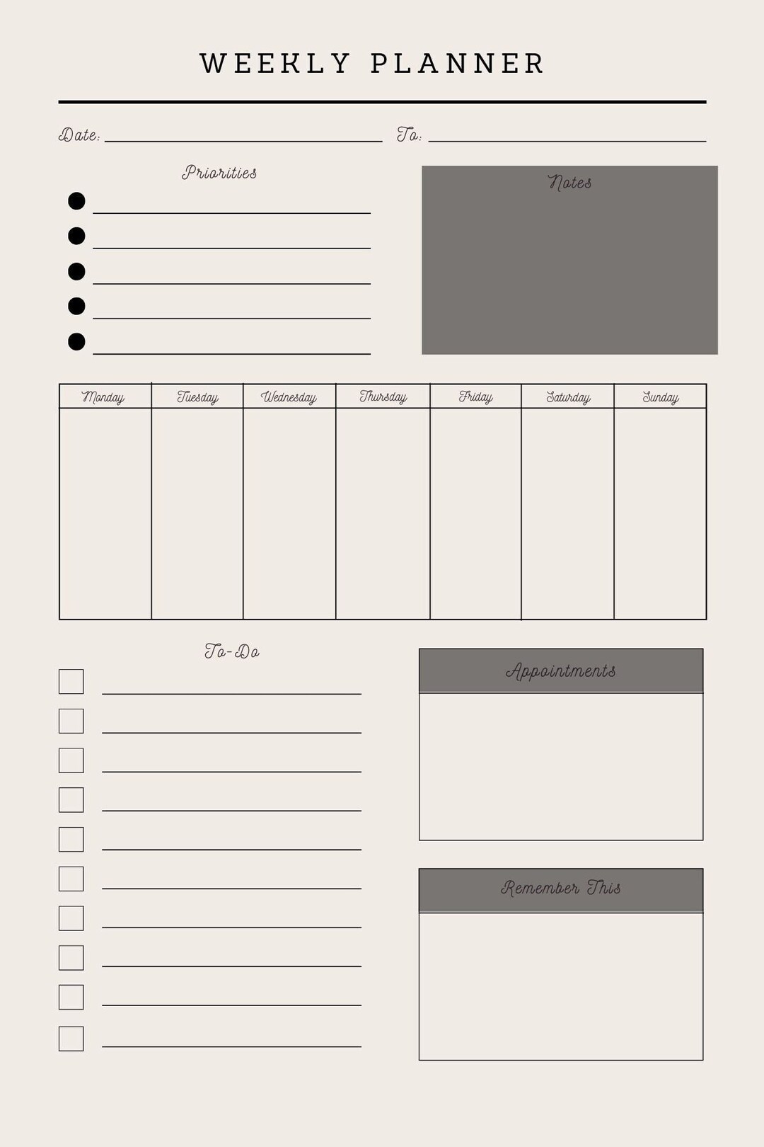 Weekly Planner Printable Template To-do List One Week - Etsy