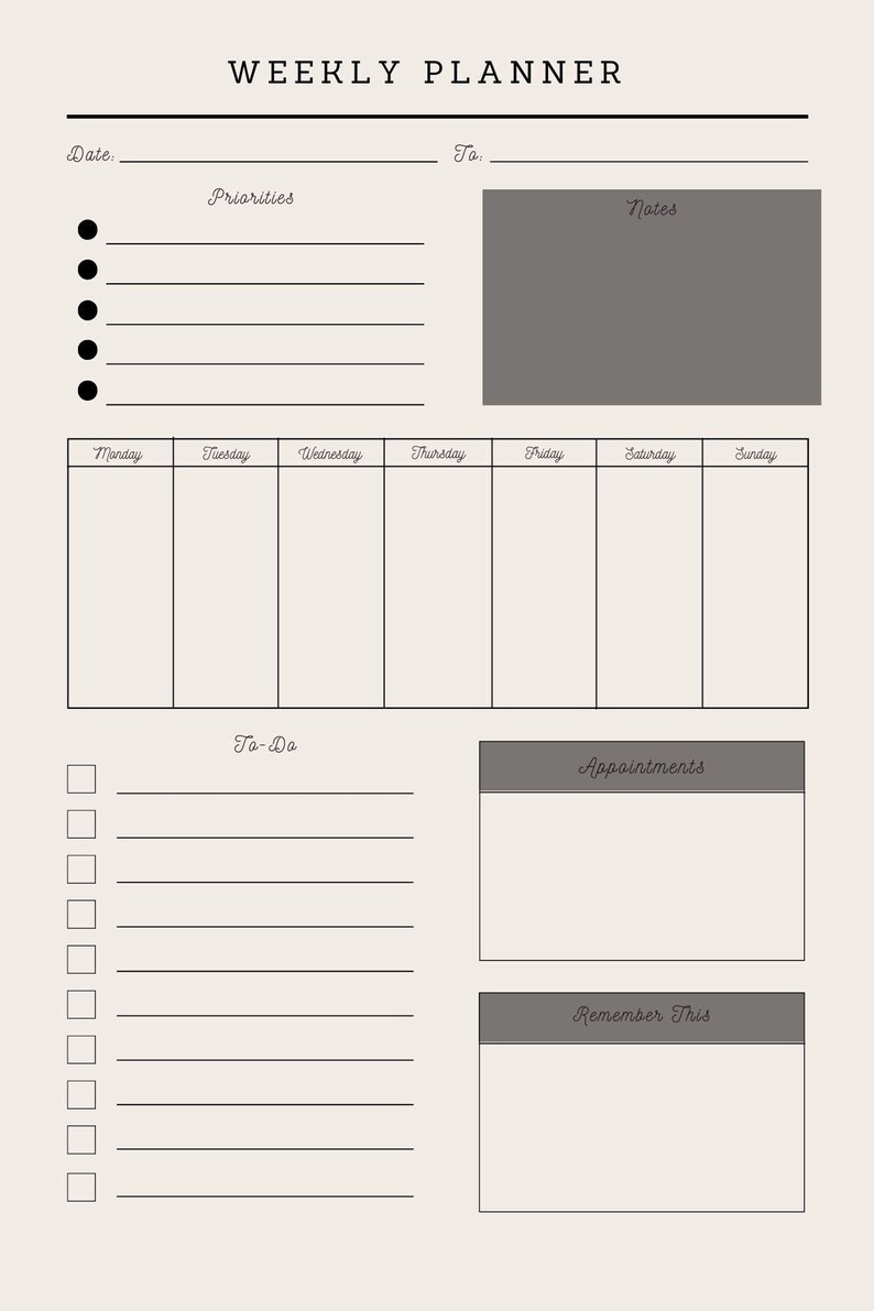 Weekly Planner Printable Template To-do List One Week - Etsy