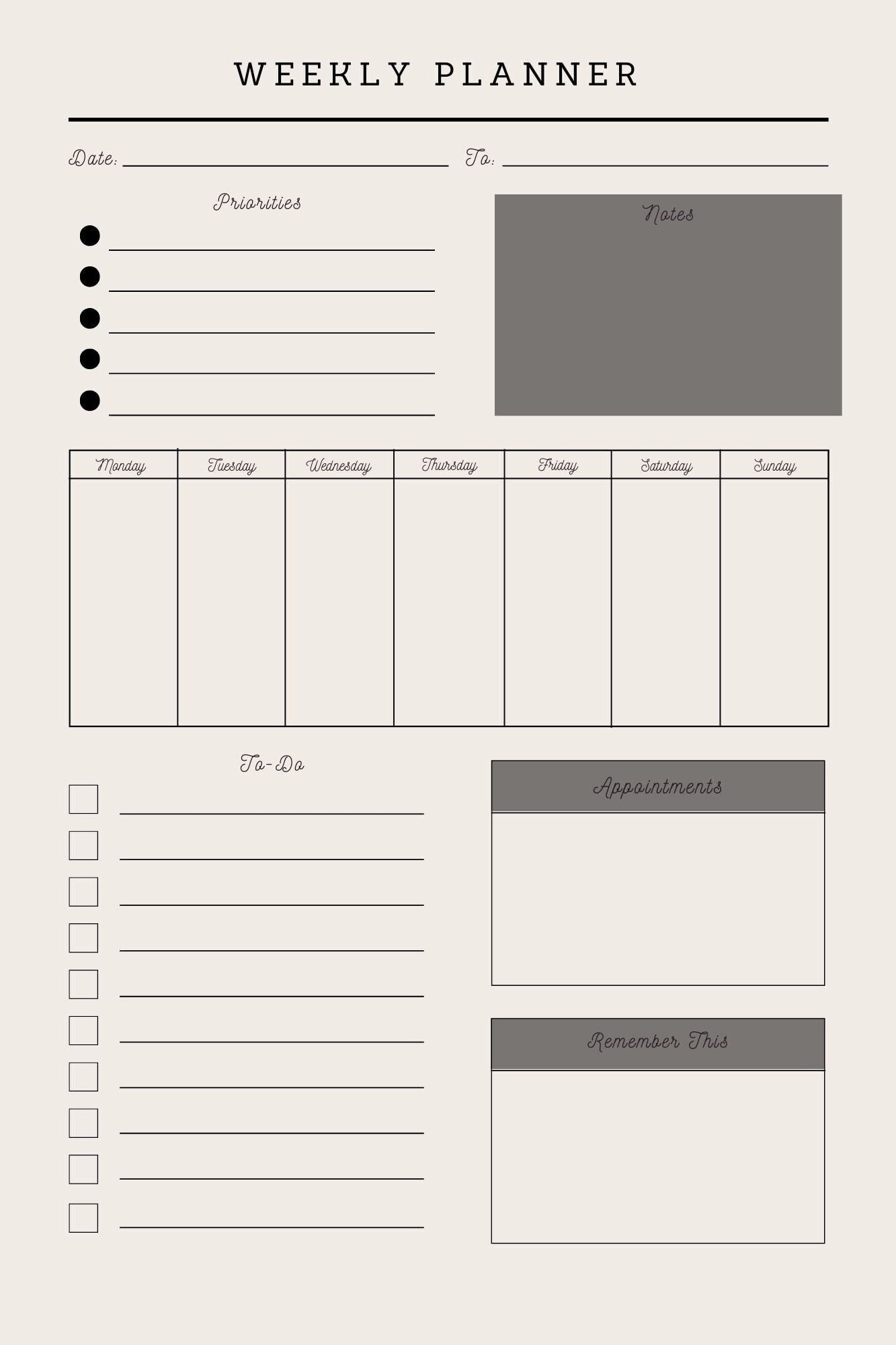 Weekly Planner Printable Template To-do List One Week - Etsy