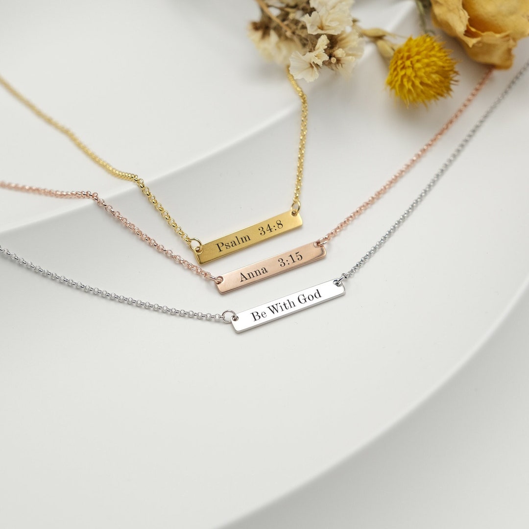 Personalized Bible Verse Necklace,engraved Bar Necklace,christian ...