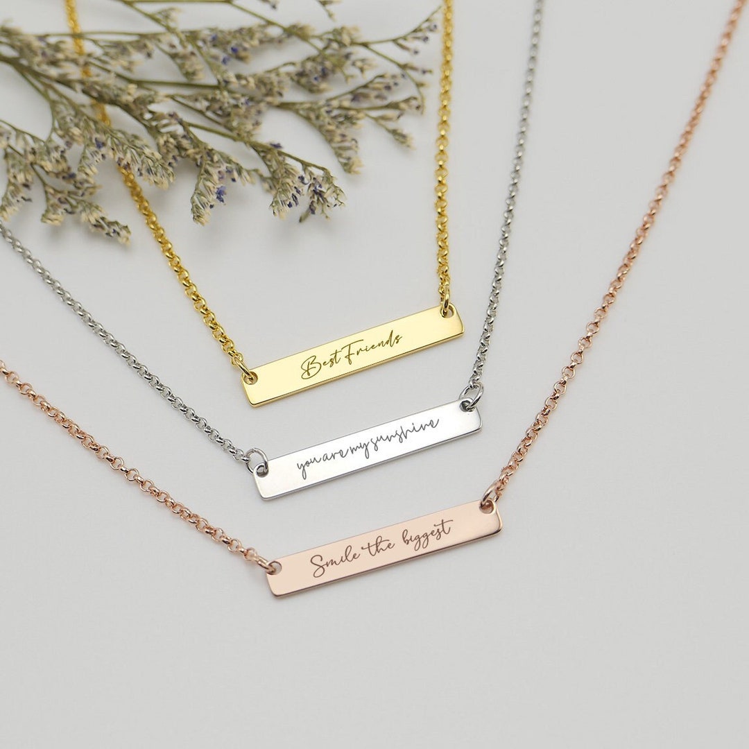 Personalized Bar Engraved Necklace,custom Any Text Necklace,dainty ...
