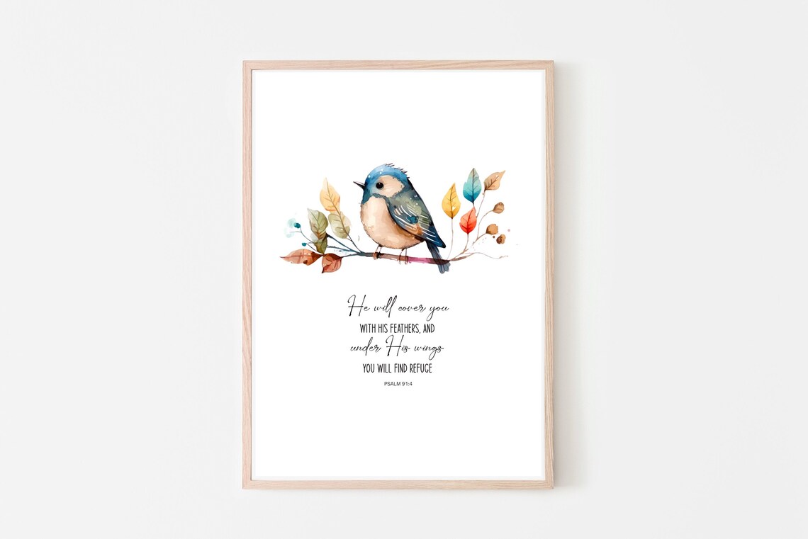 Digital Print - He Will Cover You With His Feathers Bird Psalm 91:4 ...