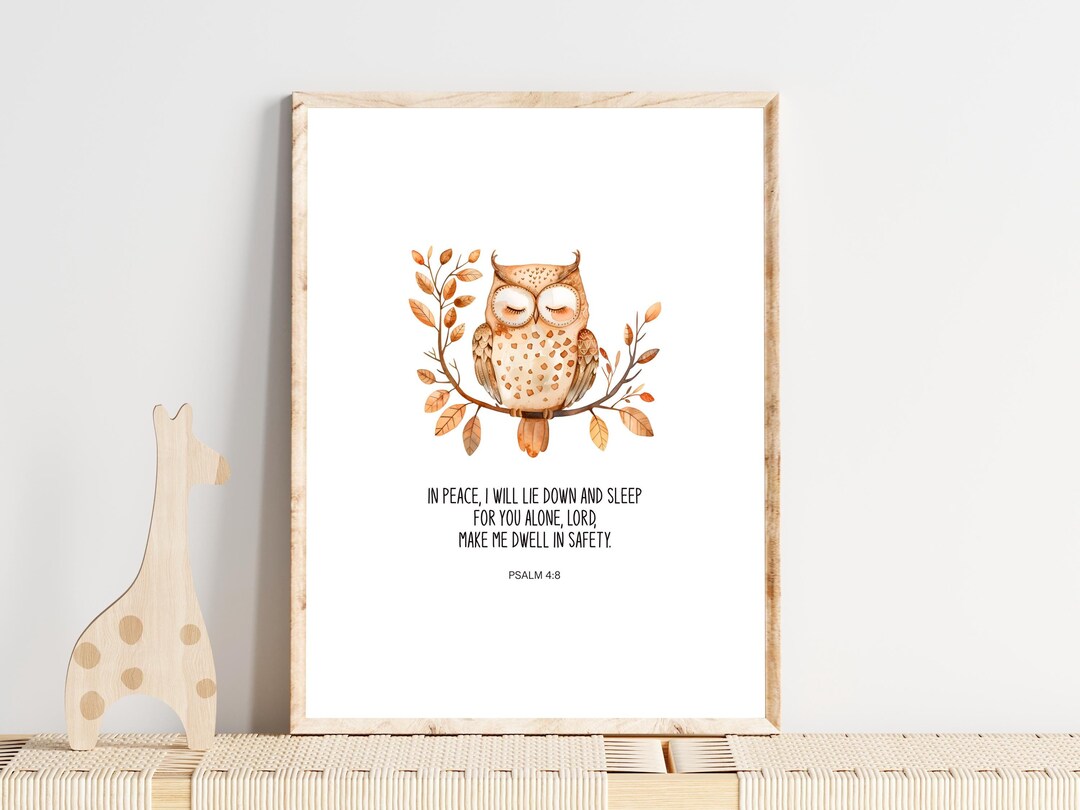 Digital Print - in Peace I Will Lie Down and Sleep Psalm 4:8 Owl ...