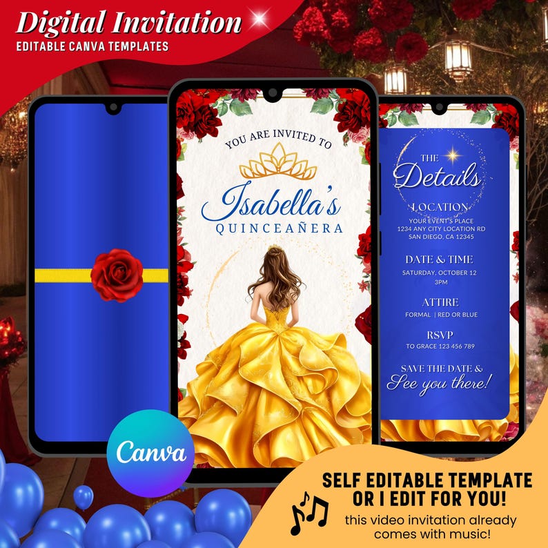 Fairy Tale Quinceañera Video Invitation, Sweet 15 Digital Invite - Etsy