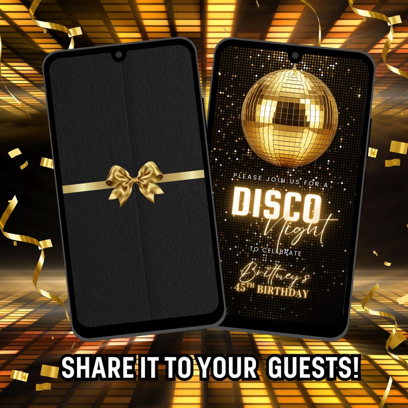 Gold Disco Birthday Party Invitation, Editable Canva Template (digital ...