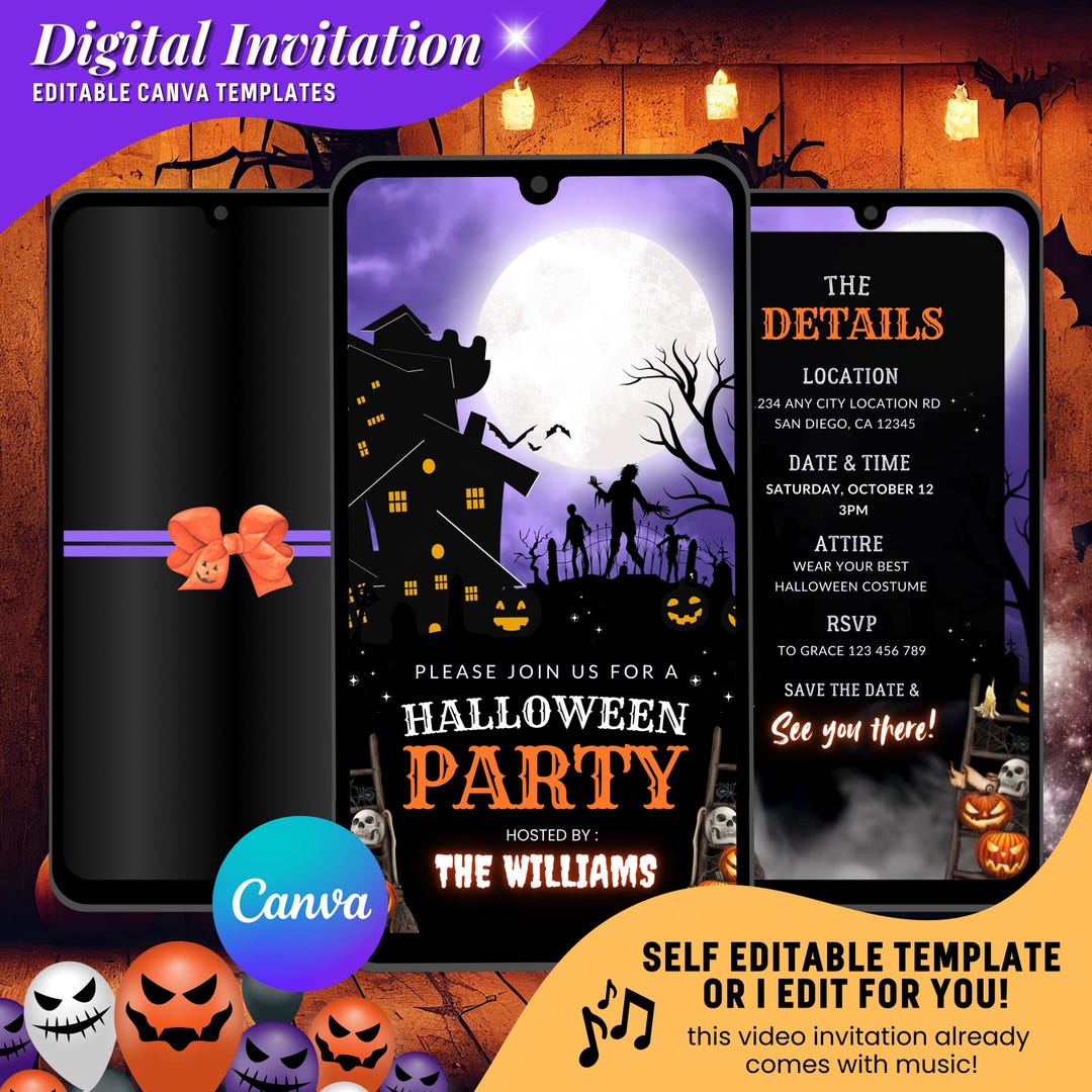 Halloween Party Video Digital Invitation, Halloween Zombie Theme Party ...