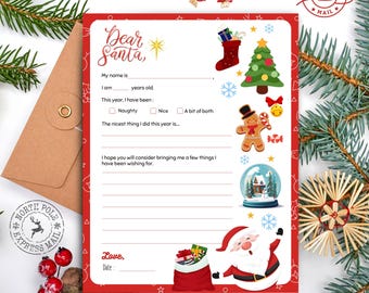 Kids Letter to Santa, Printable Letter to Santa Claus, Kids Christmas ...