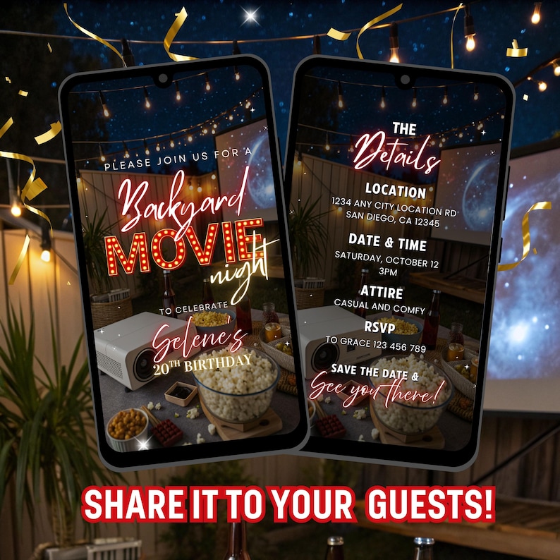 Backyard Movie Night Video Invitation, Editable Canva Template - Etsy