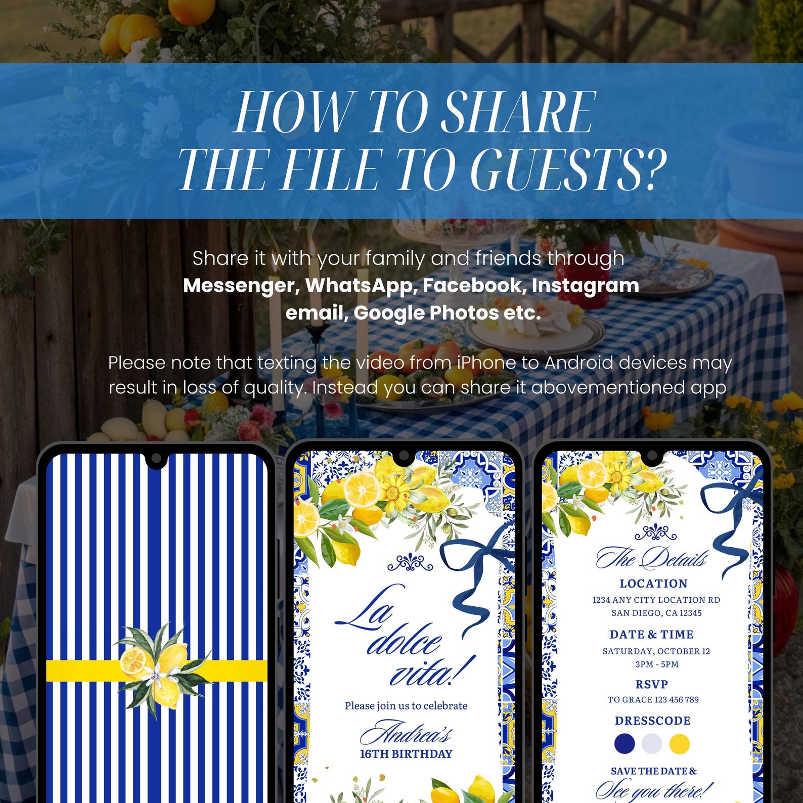 Mediterranean Birthday Video Invitation, Blue Tiles Lemon Coast Party ...
