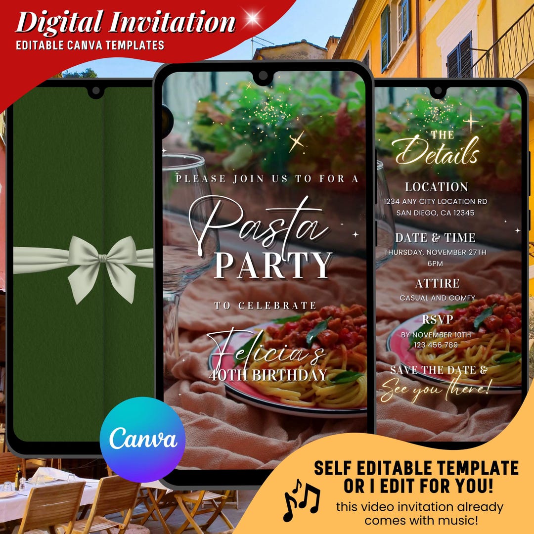 Italian Dinner Party Invites, Pasta Party Video Invitation, Pasta and ...