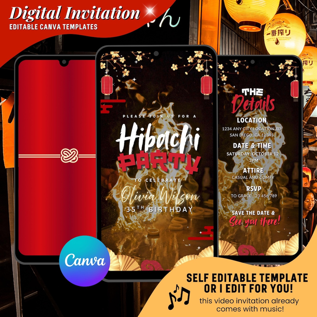Hibachi Birthday Party Invitation, Hibachi Birthday Dinner Animated ...