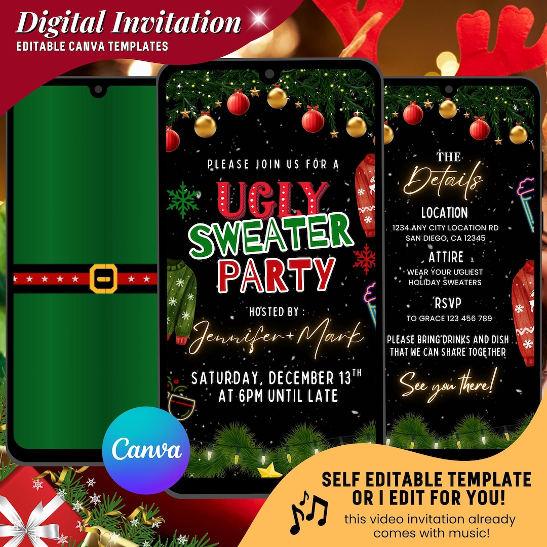 Ugly Sweater Christmas Party Invitation, Holiday Video Evites ...