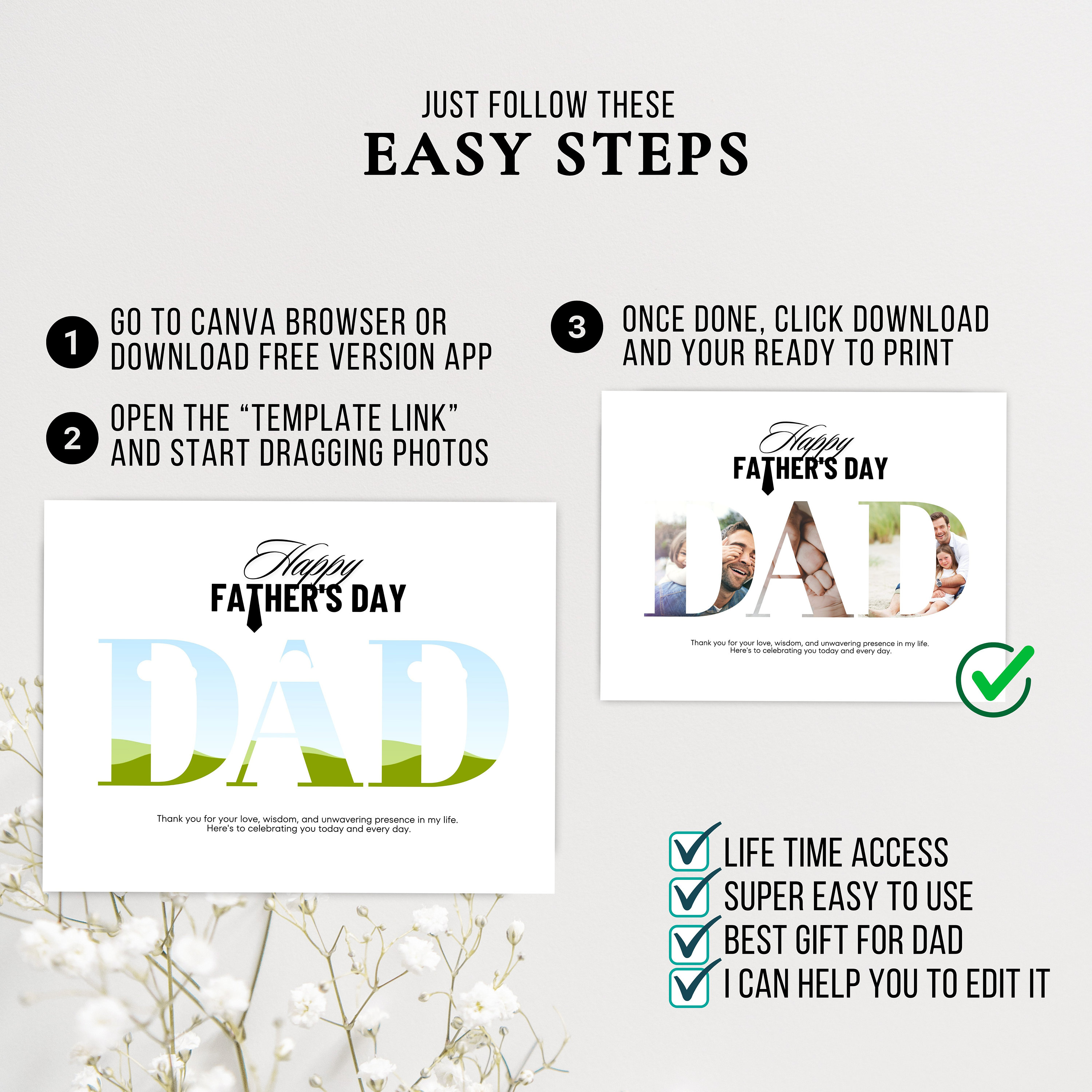 Editable Father's Day Canva Template, Dad Customize Photo Collage ...