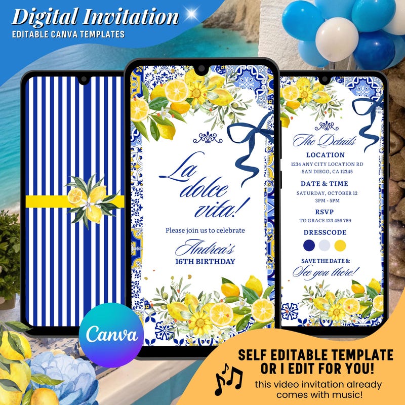 Blue Tiles Invitation - Etsy