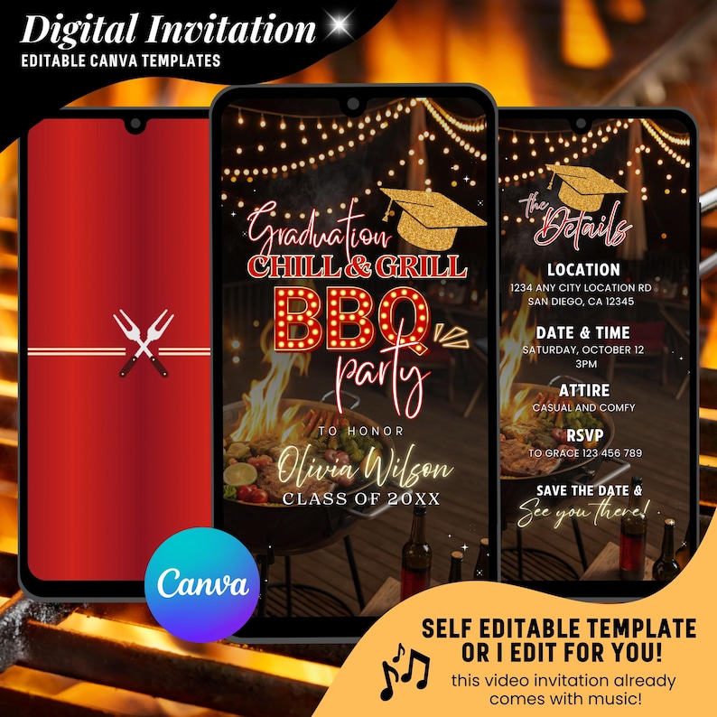 Graduation BBQ Party Video Invitation, Outdoor Backyard Cookout Party ...