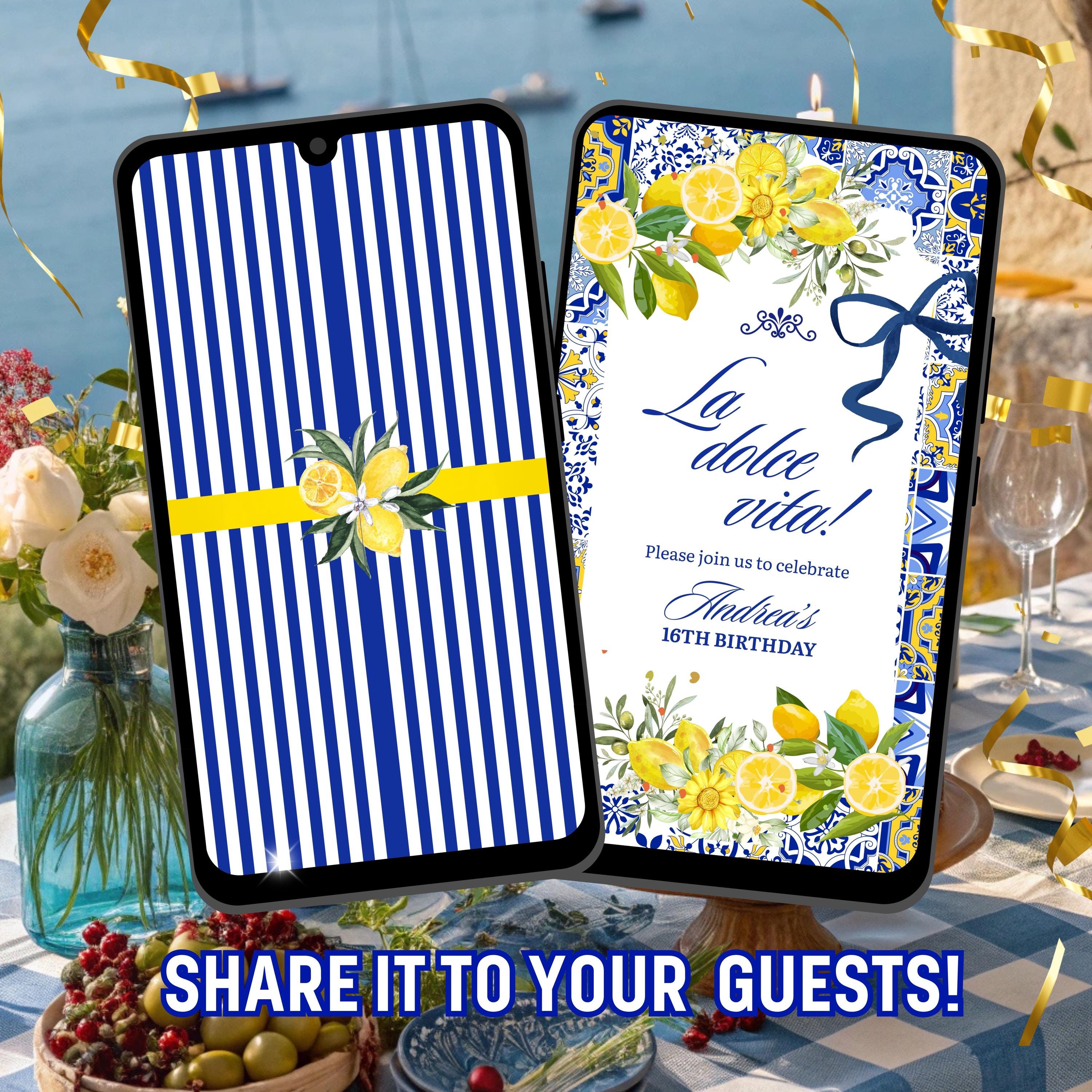 Mediterranean Birthday Video Invitation, Blue Tiles Lemon Coast Party ...
