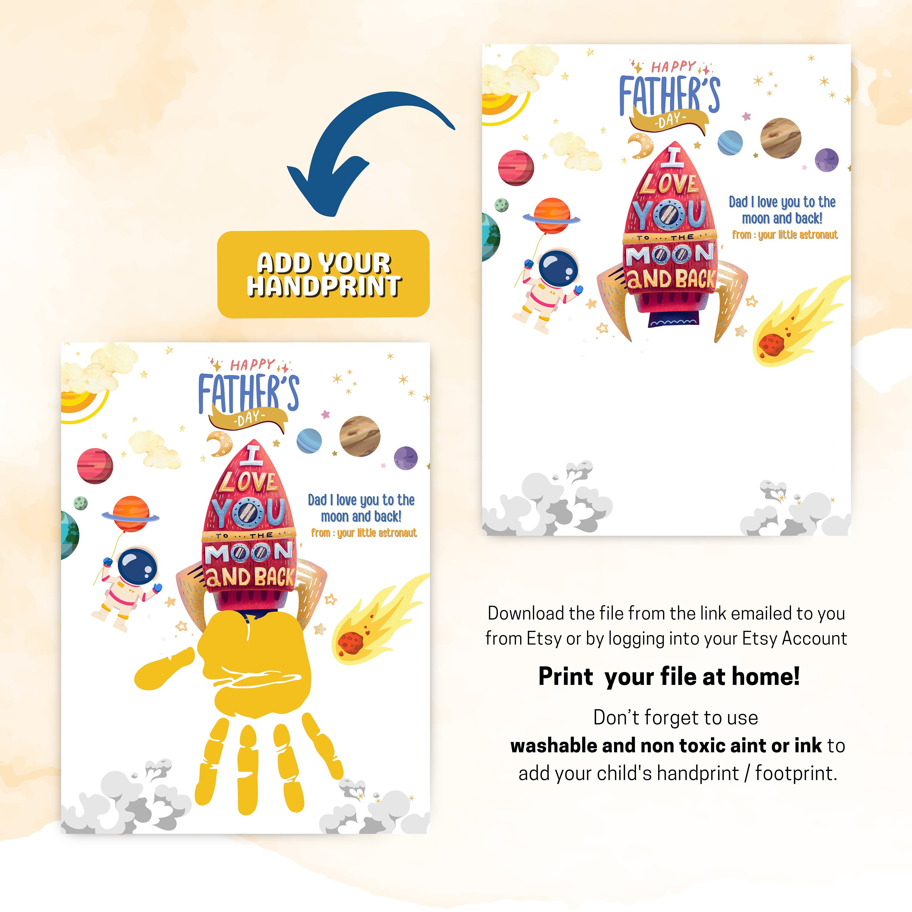 Father's Day Gift Handprint Craft Art, Printable, Daddy Father Surprise ...