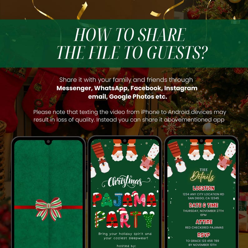 Christmas Pajama Party Video Invitation, Slumber Party Holiday Digital ...