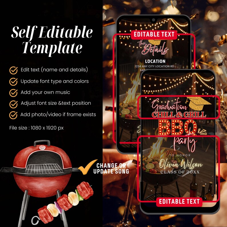 Graduation BBQ Party Video Invitation, Outdoor Backyard Cookout Party ...