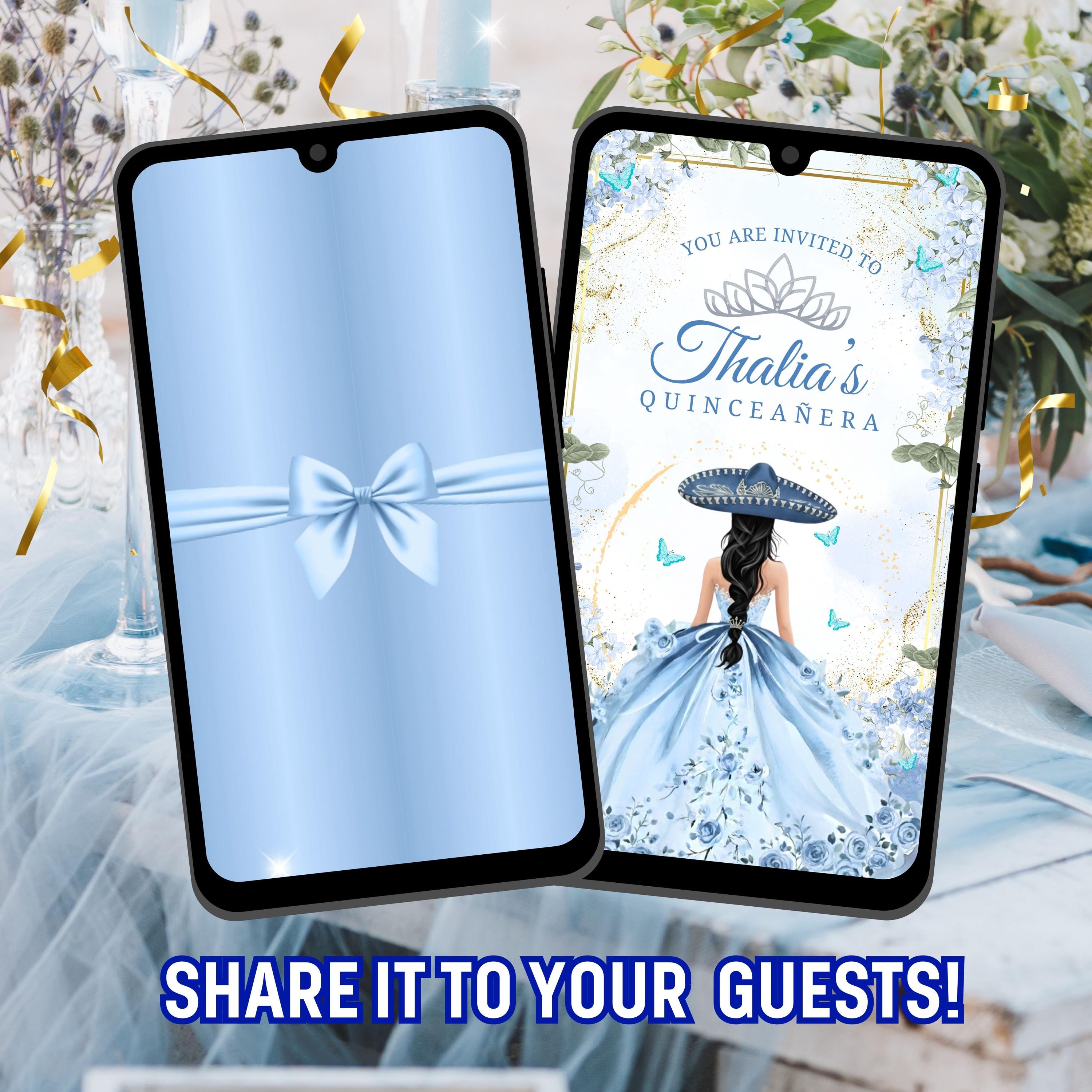 Light Blue Quinceañera Video Invitation, Quince With Charro Hat ...