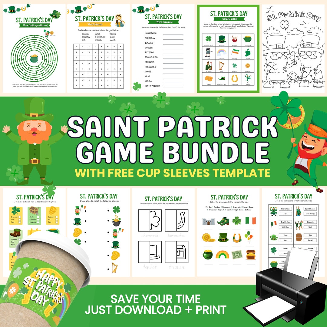 St Patrick's Day Game Bundle, Saint Patrick Activity Sheets for Kids ...