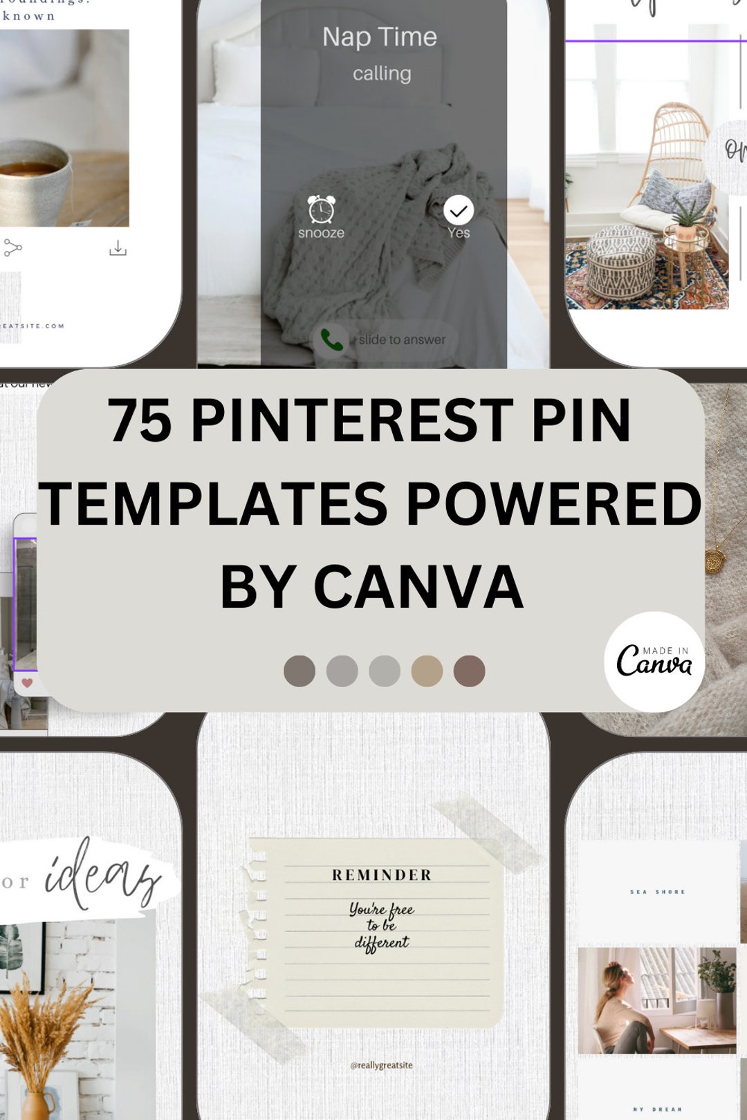 75 PINTEREST PIN Templates | Canva Pinterest Templates | Neutral ...
