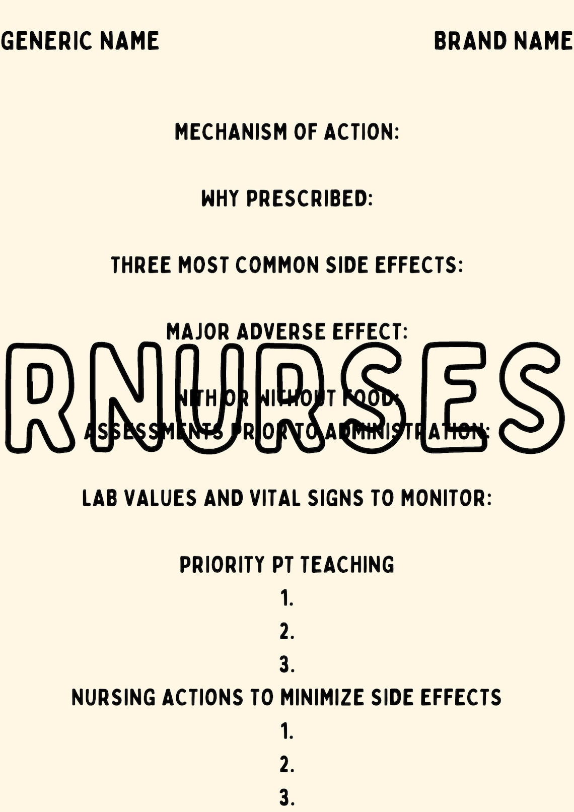 Pharmacology Drug Card Template | Easy to Print | Study Medications - Etsy