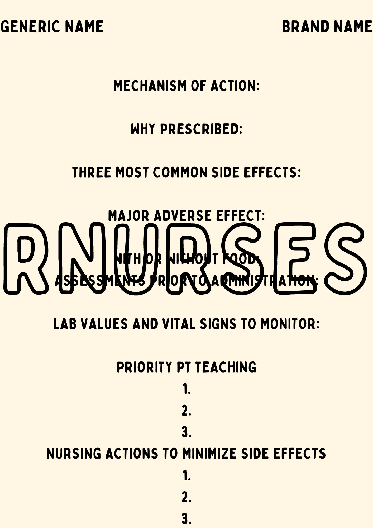 Pharmacology Drug Card Template | Easy to Print | Study Medications - Etsy