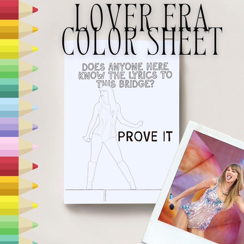 Taylor Swift 'lover' Era Coloring Page Inspired by the Eras Tour ...