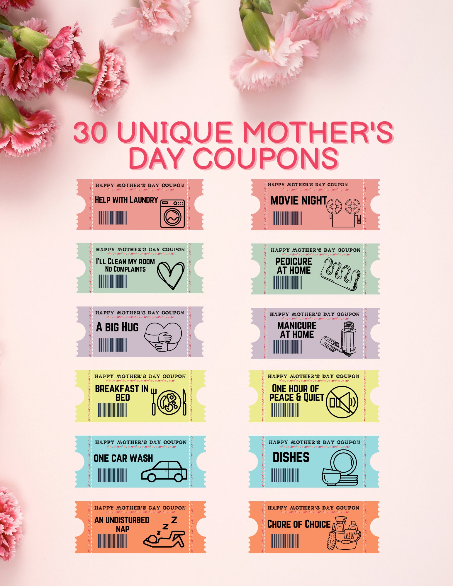 Printable Mother's Day Coupons, Mother's Day Coupon Book, Mother's Day ...