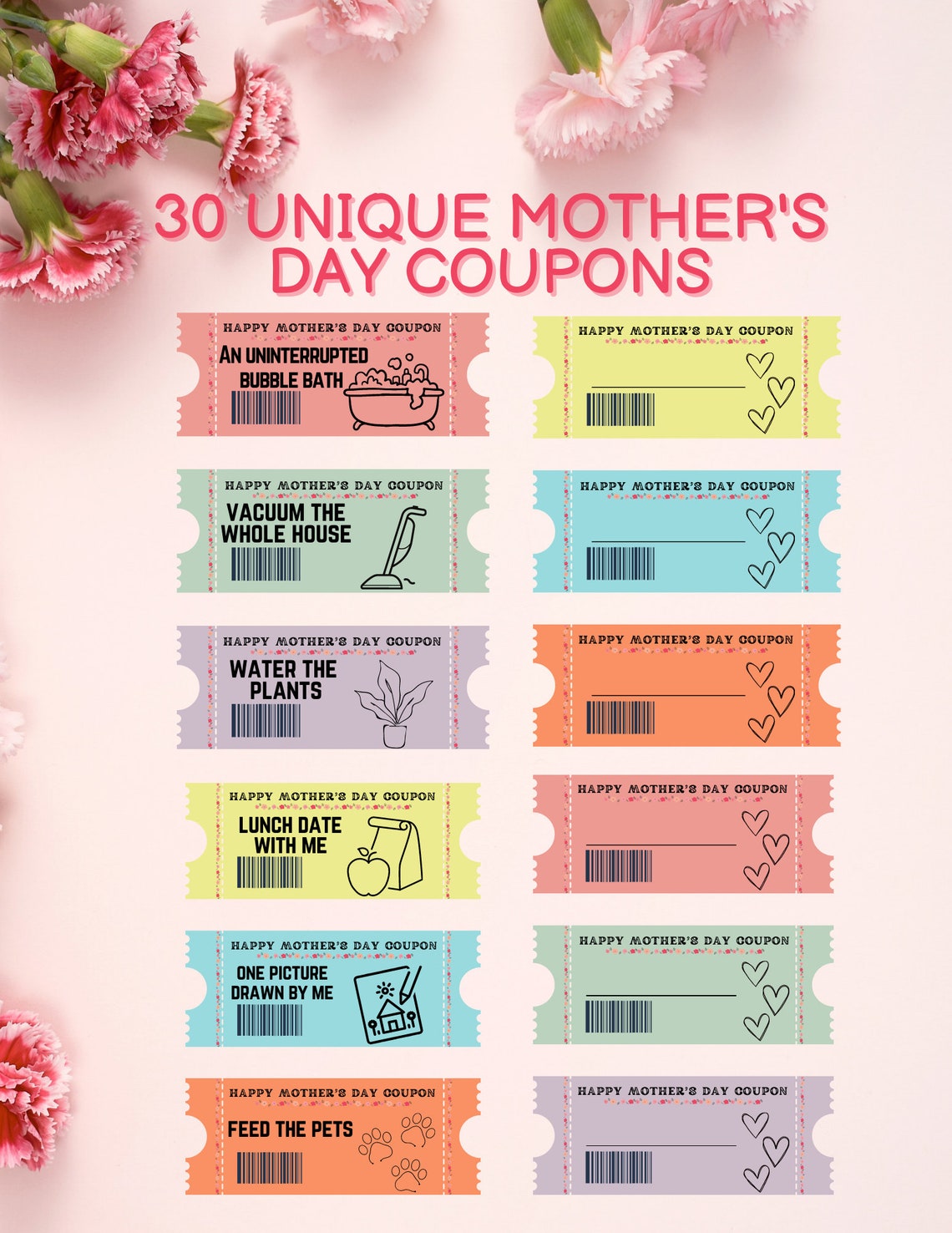 Printable Mother's Day Coupons, Mother's Day Coupon Book, Mother's Day ...