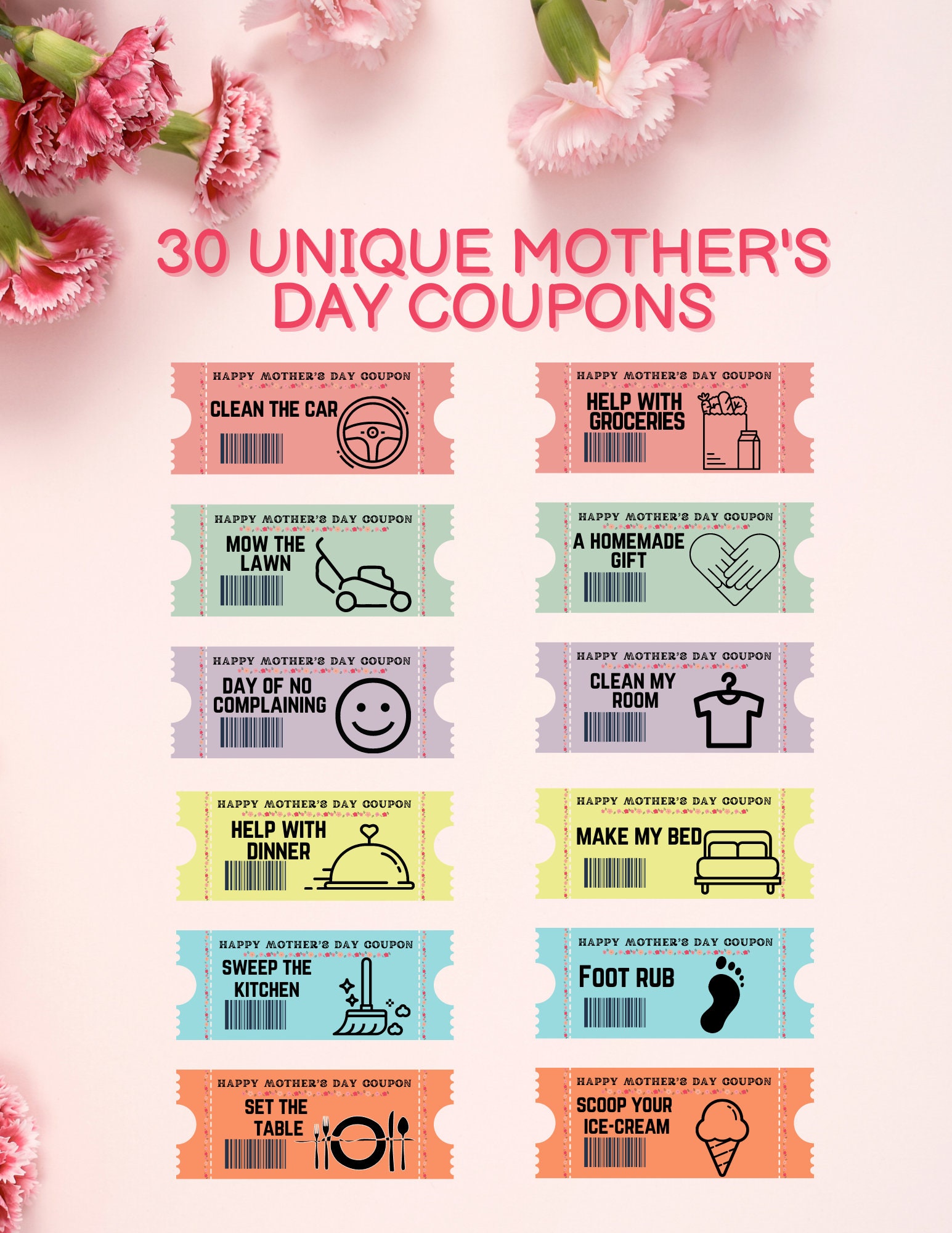 Printable Mother's Day Coupons, Mother's Day Coupon Book, Mother's Day ...