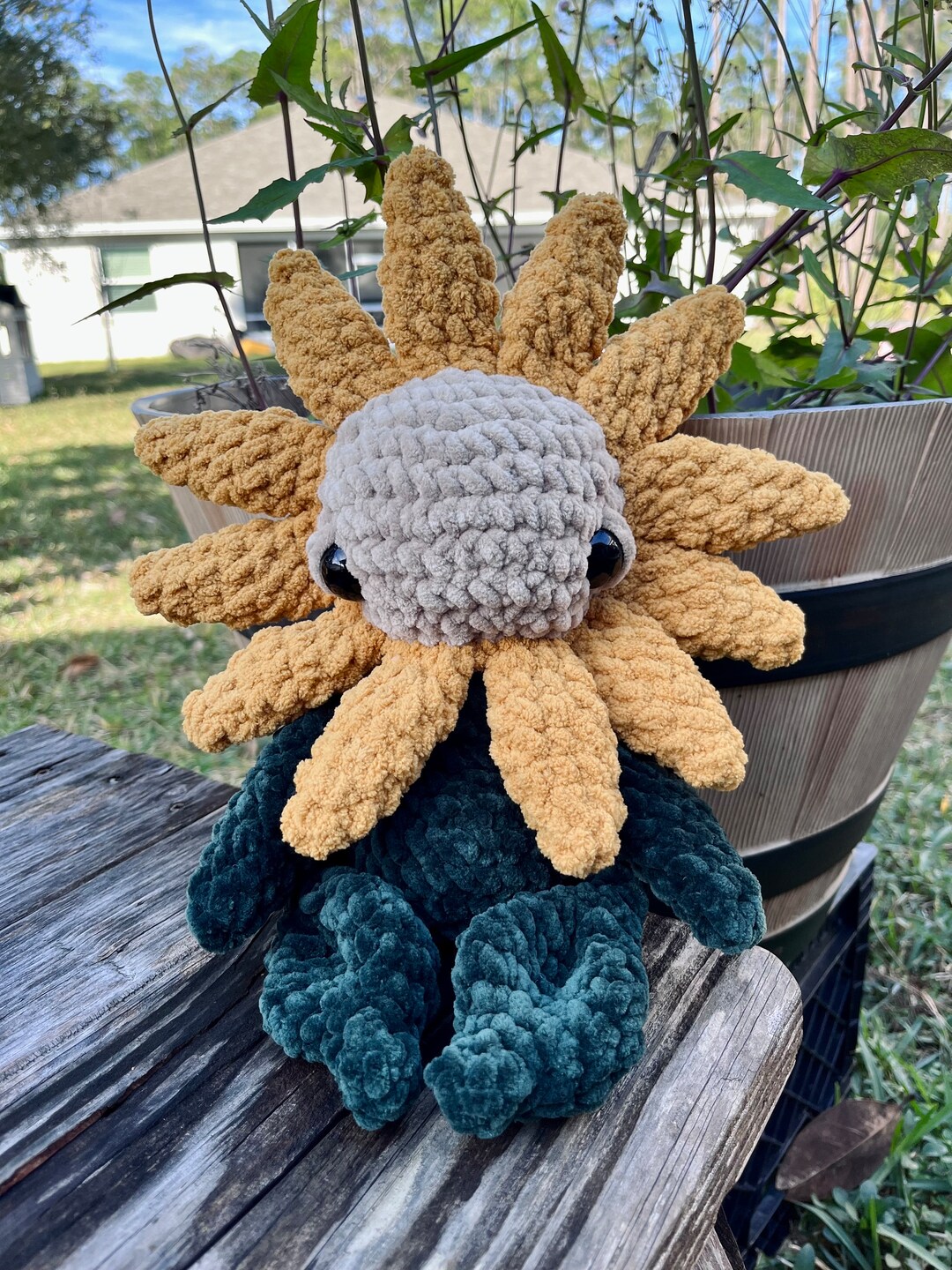 Helia the Sunflower, Sunflower Plushie, Crochet Sunflower, Plush Flower ...