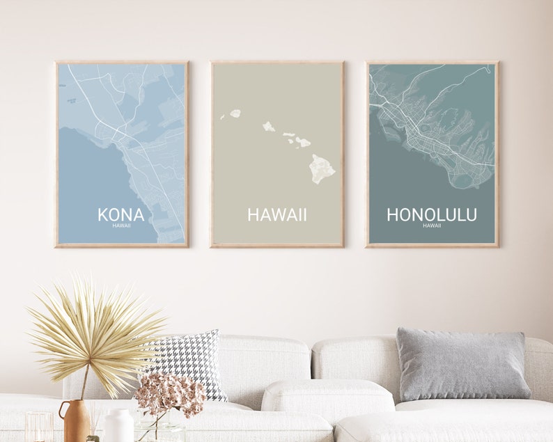 Kona Hawaii Map Art Print, Travel Souvenir - Etsy