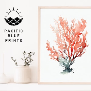 Coral Watercolor, Nautical Artwork, Island Art, Red Coral Art, Coral ...