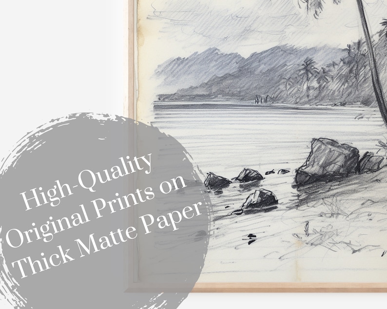 Vintage Hawaii Ink Drawing: Tropical Art Print, Retro Island Decor ...