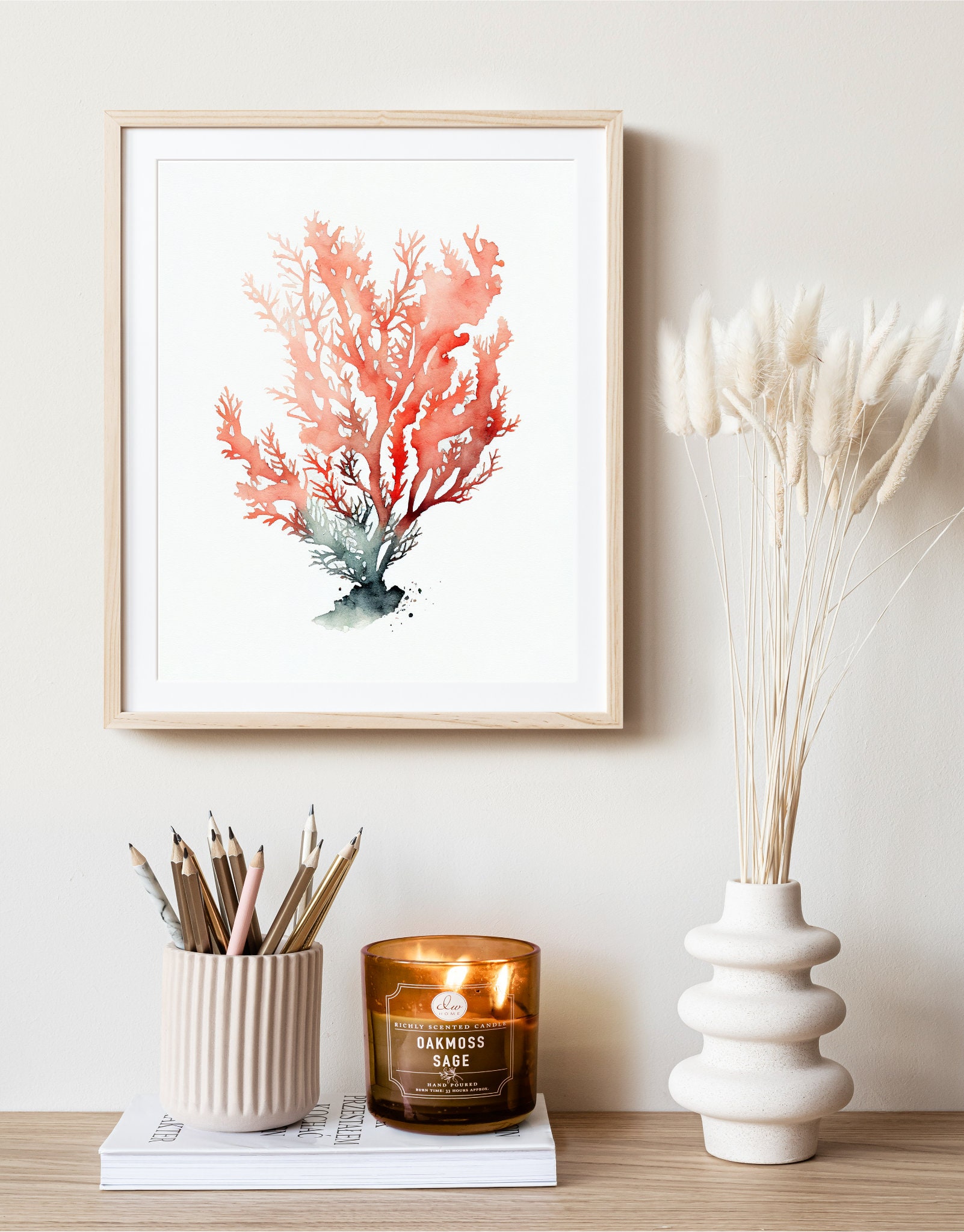 Coral Watercolor, Nautical Artwork, Island Art, Red Coral Art, Coral ...