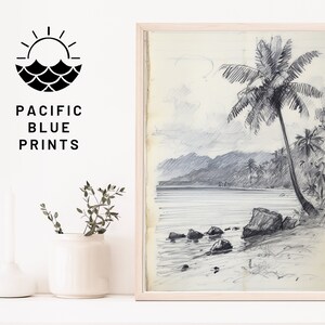Vintage Hawaii Ink Drawing: Tropical Art Print, Retro Island Decor ...