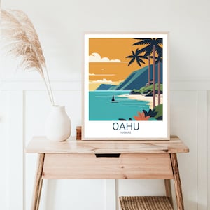 Oahu Hawaii Travel Poster, Island Art, Beach Print - Etsy
