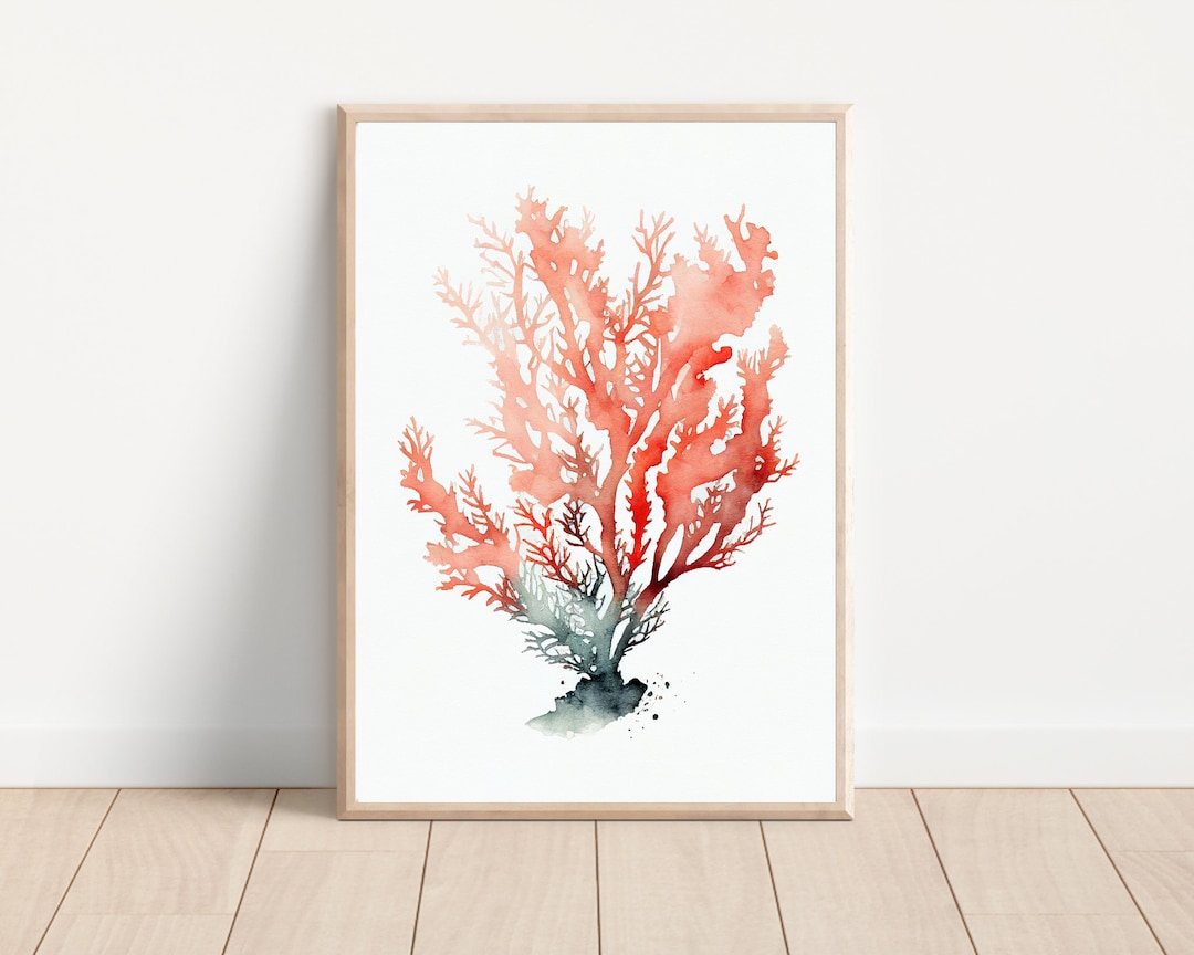 Coral Watercolor, Nautical Artwork, Island Art, Red Coral Art, Coral ...