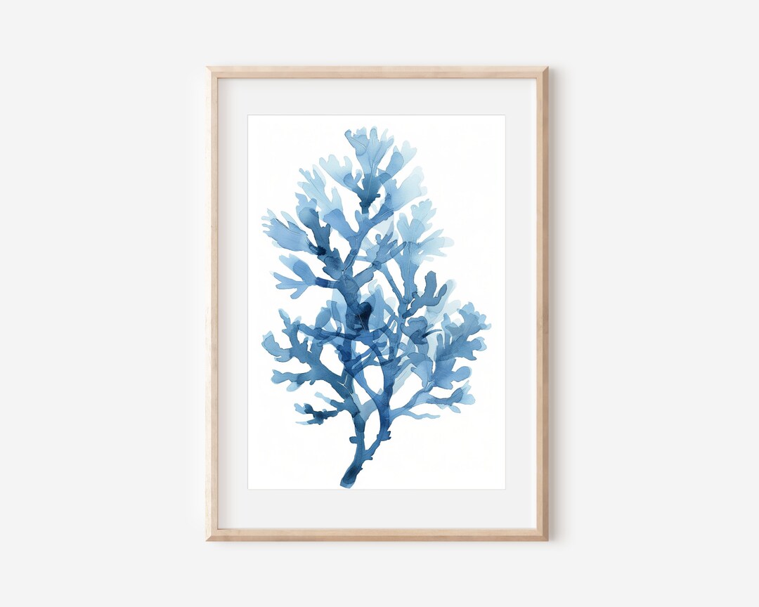 Blue Coral Watercolor Print, Coastal Boho Wall Art (museum Quality) - Etsy