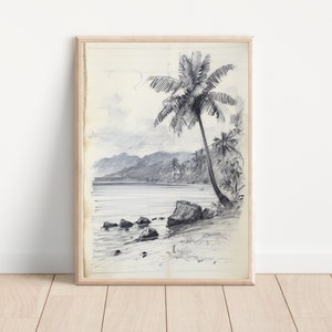 Vintage Hawaii Ink Drawing: Tropical Art Print, Retro Island Decor ...