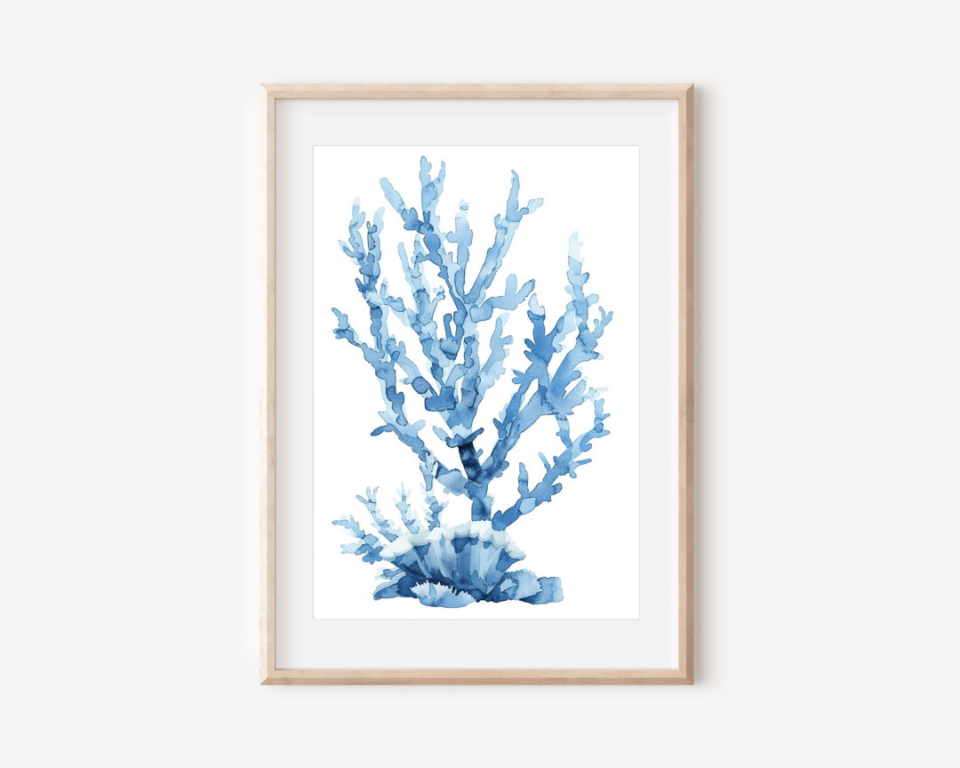 Blue Coral Watercolor Print: Coastal Ocean Wall Art - Etsy