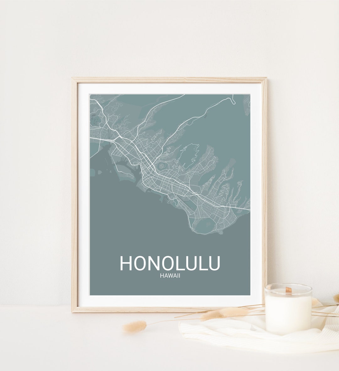 Honolulu Map Print, Honolulu Travel Map, Map of Honolulu, Hawaiian ...