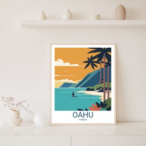 Oahu Hawaii Travel Poster, Island Art, Beach Print - Etsy