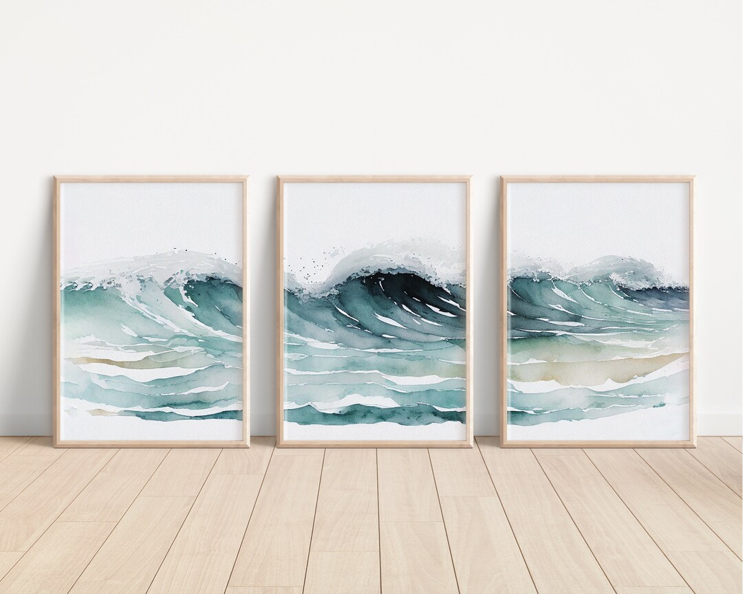 Original Watercolor Wave 3 Print Set, Nautical Artwork, Coastal Artwork ...