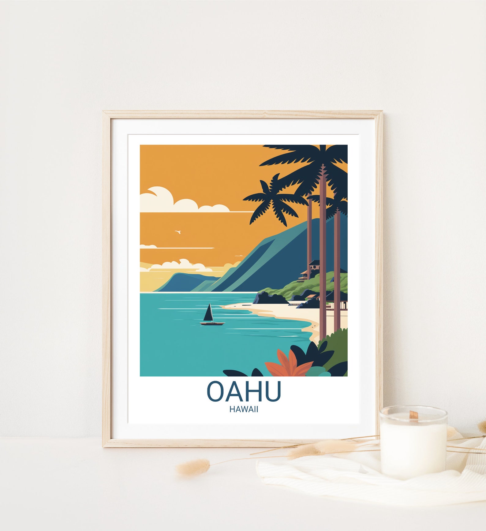 Oahu Hawaii Travel Poster, Island Art, Beach Print - Etsy